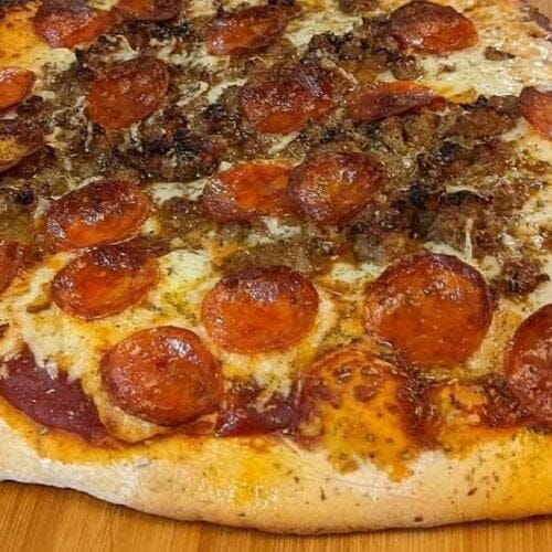 Homemade SAUSAGE AND PEPPERONI PIZZA